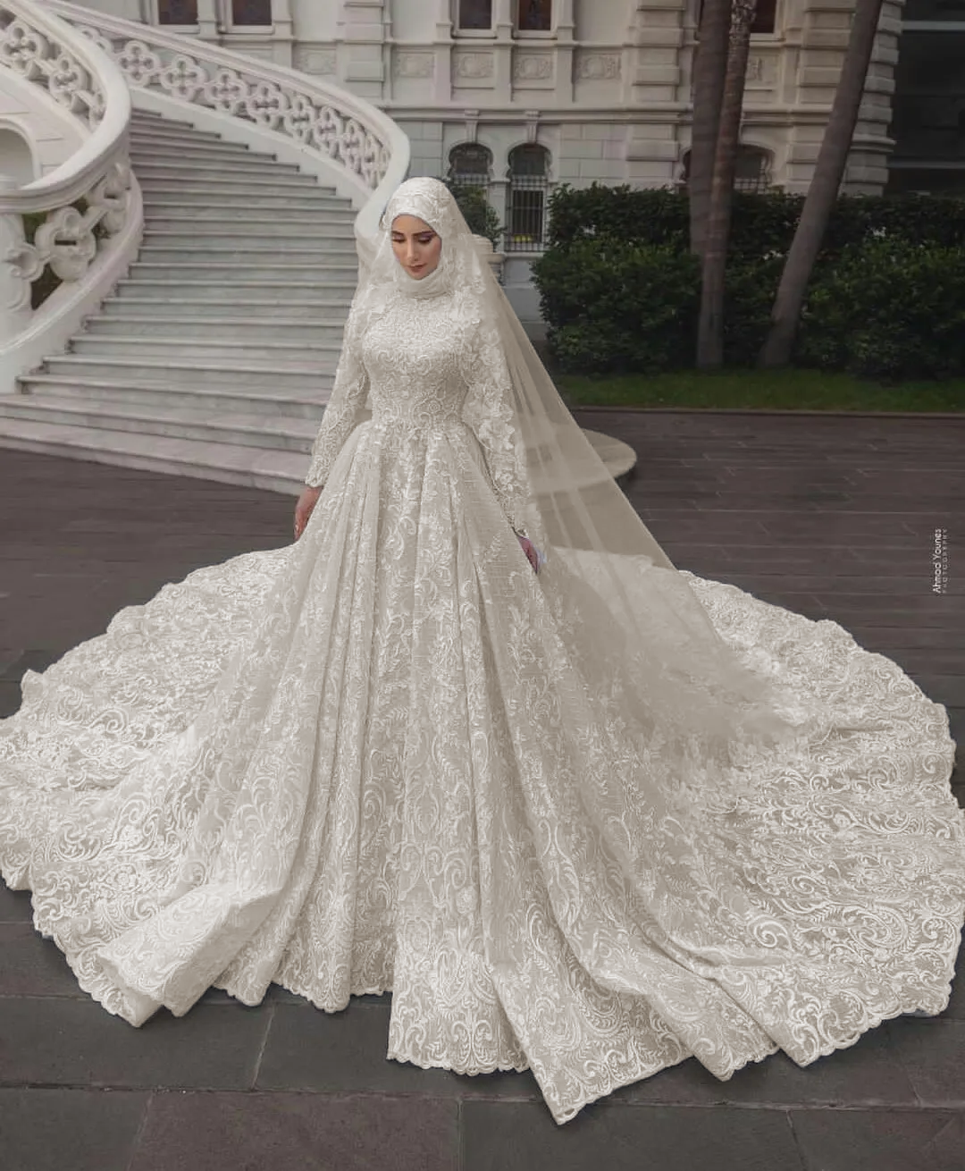 Muslim Hijab A-Line Wedding Dress Long Sleeves Luxury Lace Bridal Gown ...
